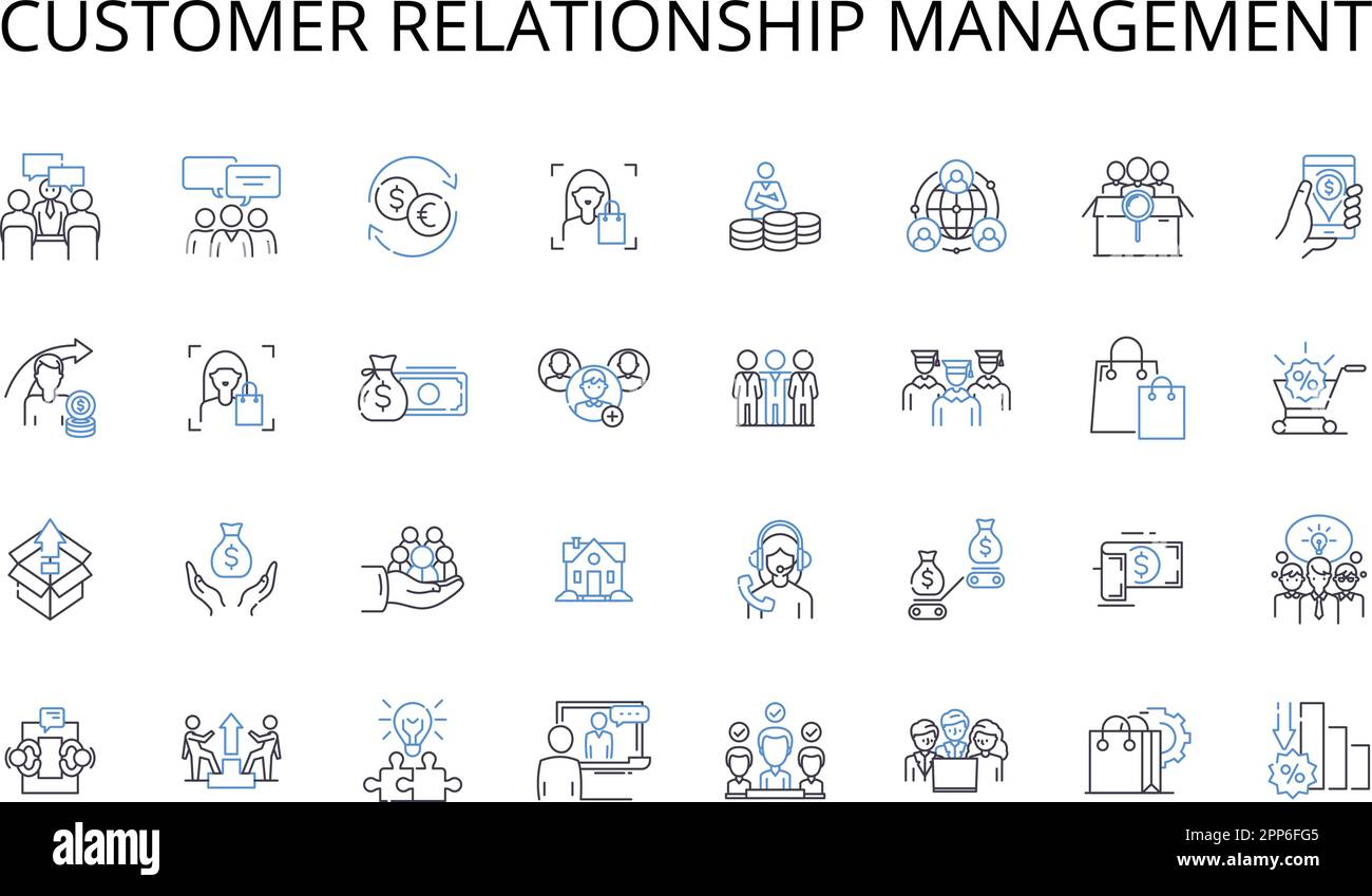 Customer relationship management line icons collection. Supply chain ...