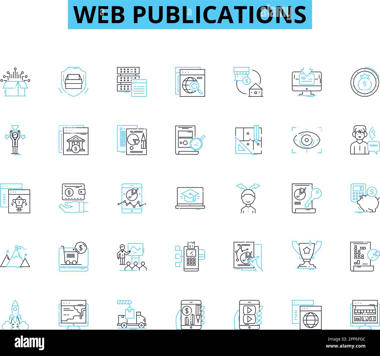 Web publications linear icons set. Blog, Article, Press release ...