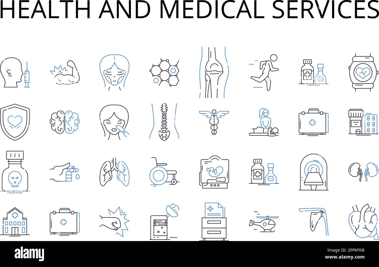 Health and medical services line icons collection. Law and order, Food ...