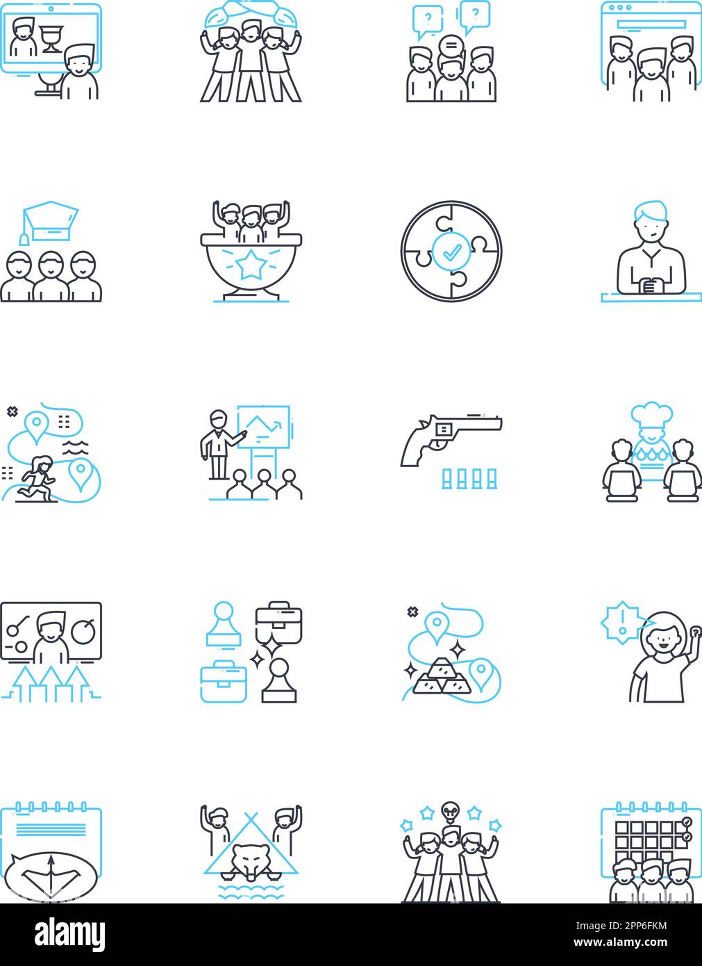 Unity and solidarity linear icons set. Empathy, Union, Harmony, Bond ...