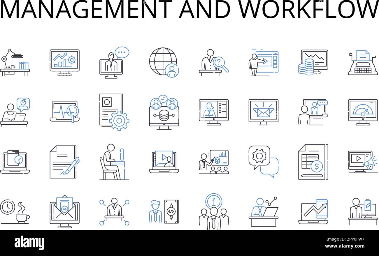 Management And Workflow Line Icons Collection Administration Supervision Governance