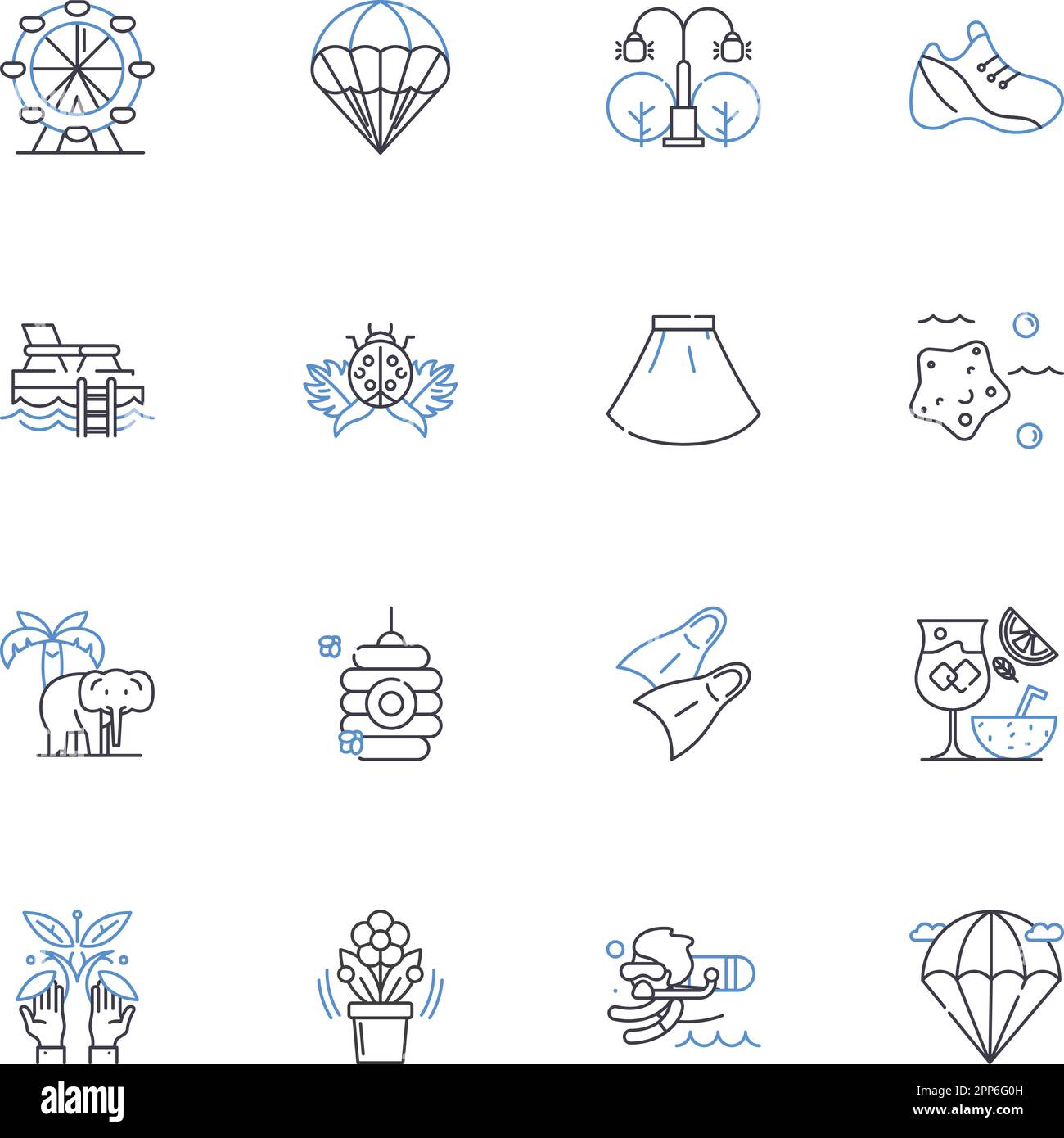 Water play line icons collection. Splashing, Diving, Soaking, Paddling ...