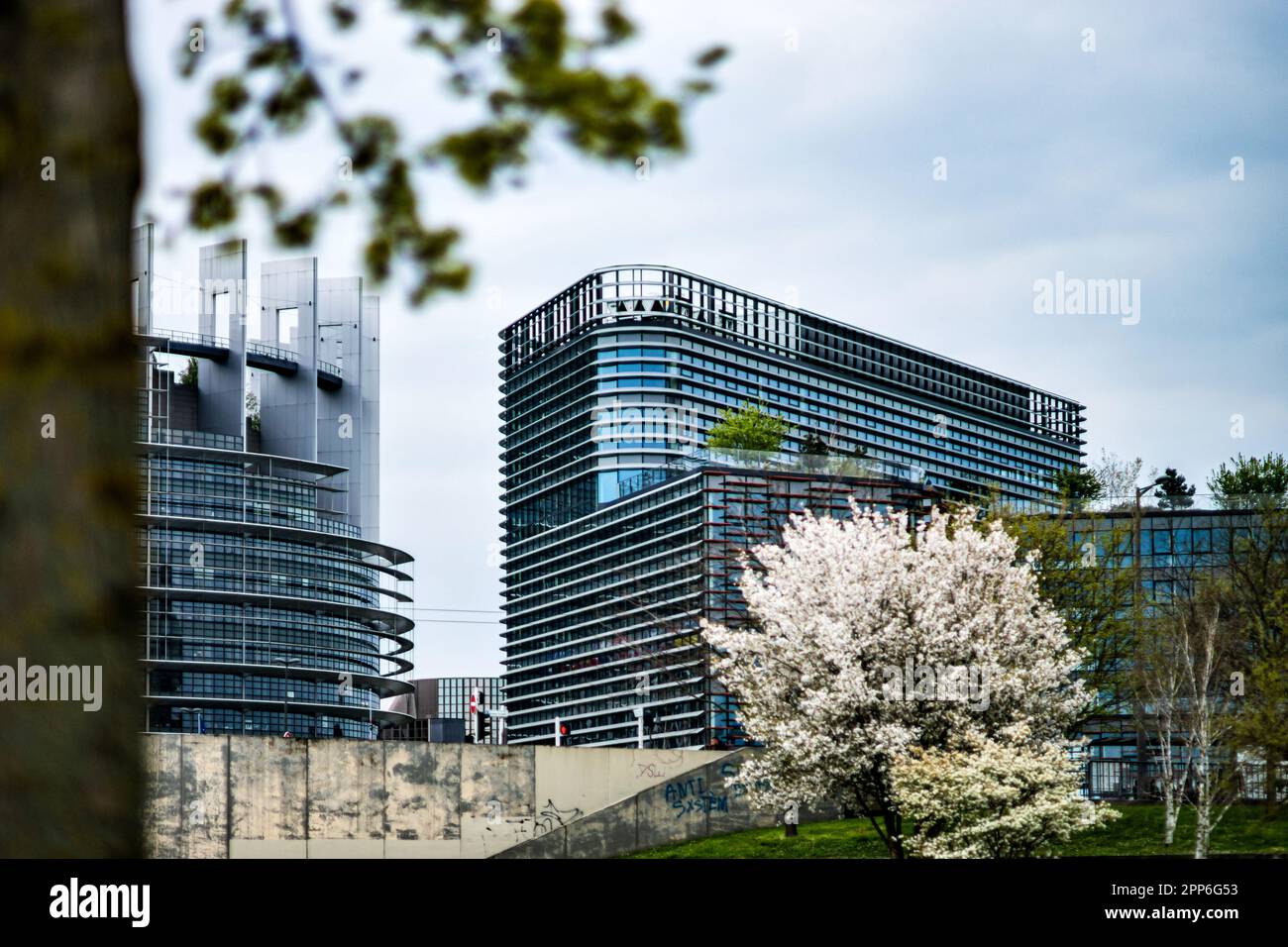 New modern large glass and concrete buildings in Strasbourg ...