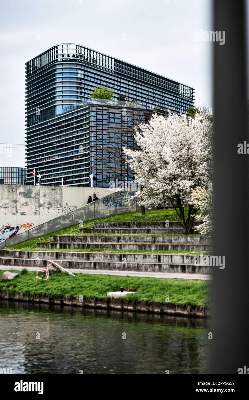 New modern large glass and concrete buildings in Strasbourg ...