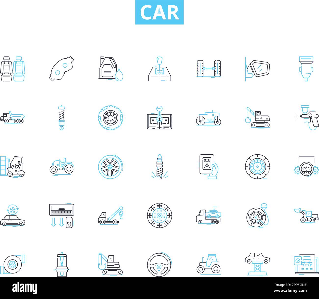Car linear icons set. Engine, Steering, Transmission, Fuel, Suspension ...