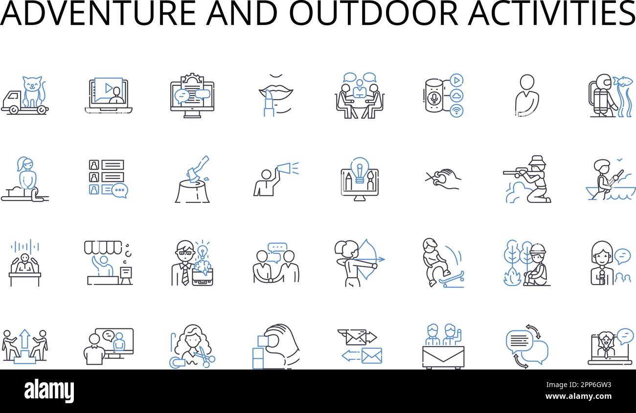 Adventure and outdoor activities line icons collection. Exploration ...