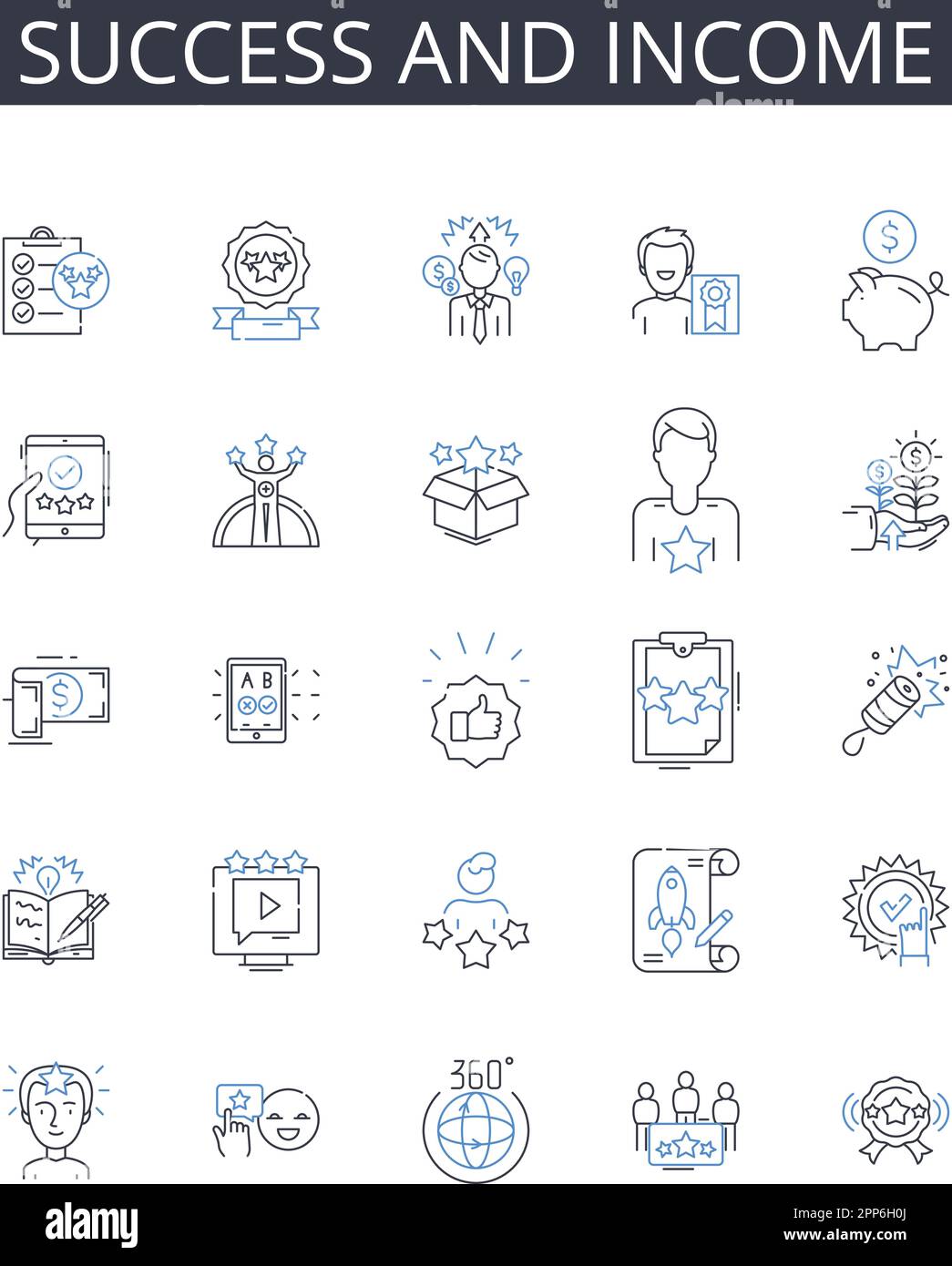 Success and income line icons collection. Prosperity, Accomplishment ...