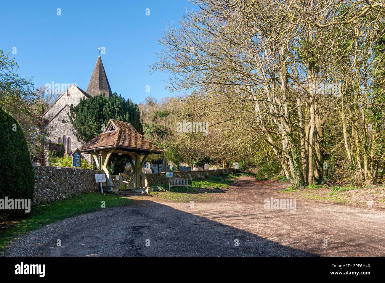 The lychgate and entrance to the church of St. John the Baptist, Findon ...