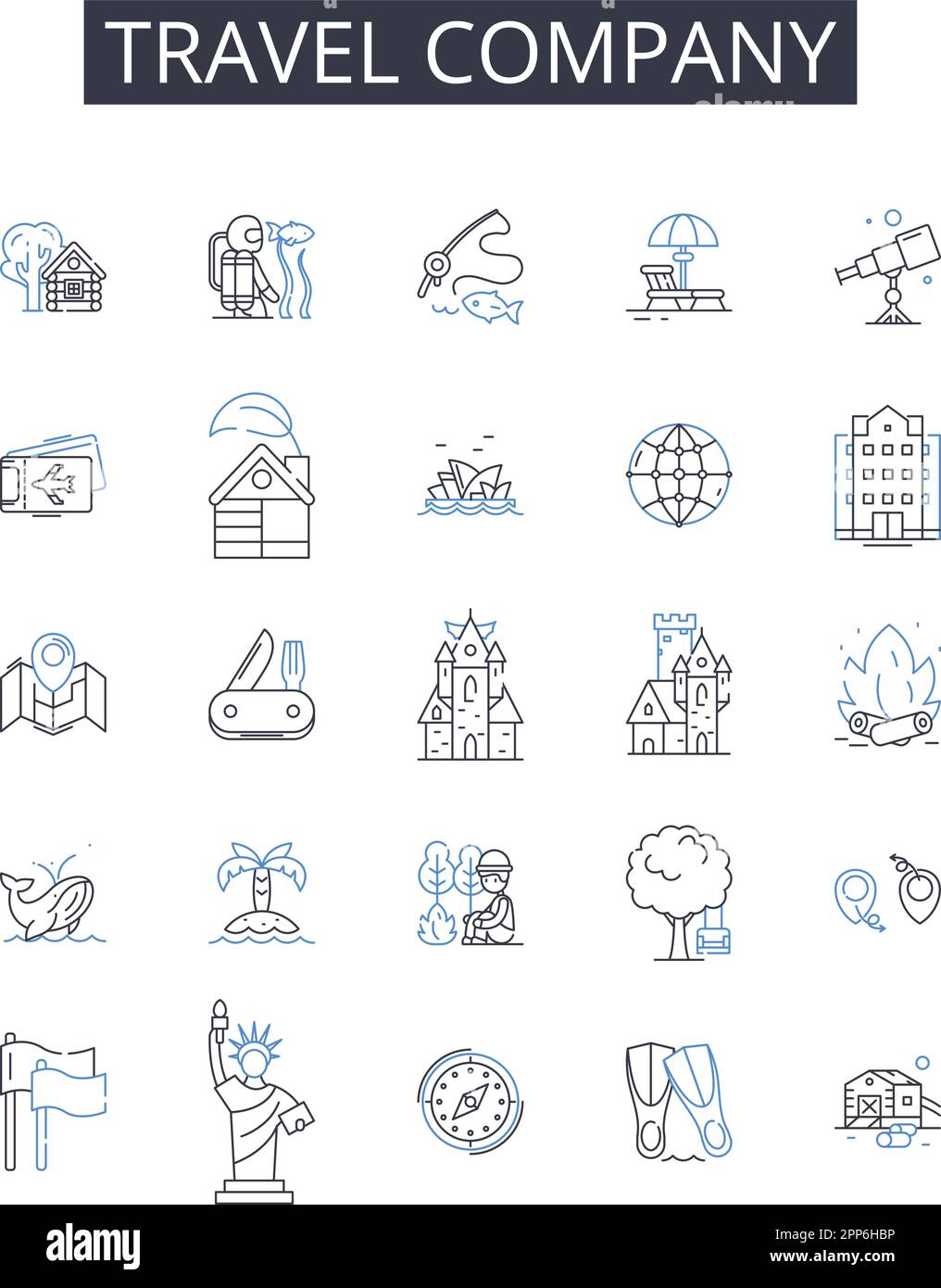 Travel company line icons collection. Adventure agency, Tour operator ...
