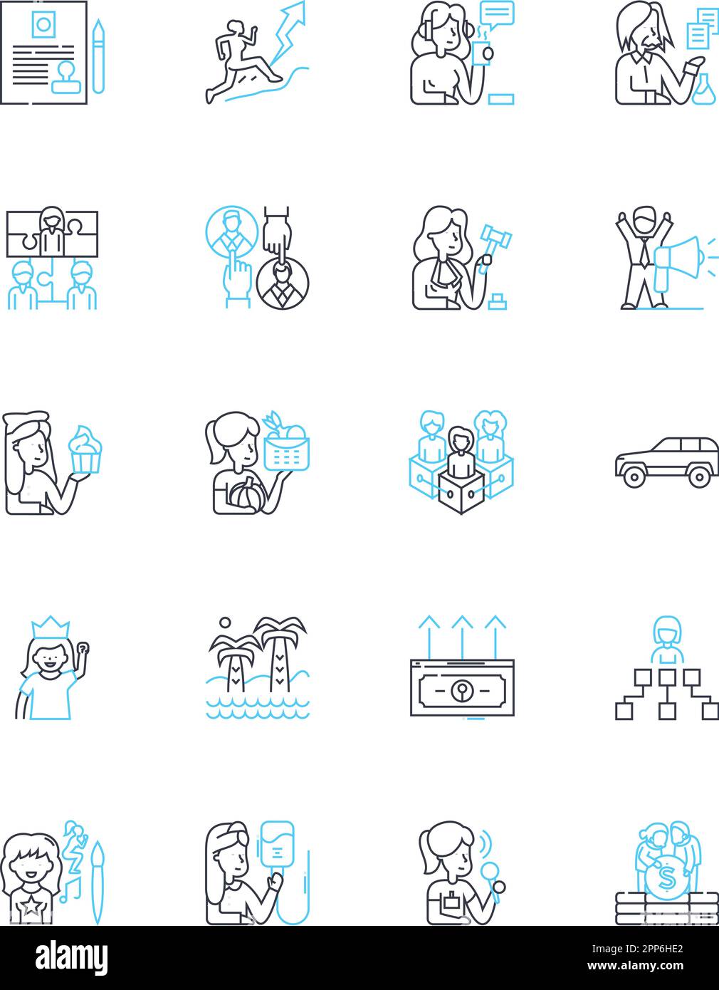 Female employment linear icons set. Empowerment, Equality, Diversity ...