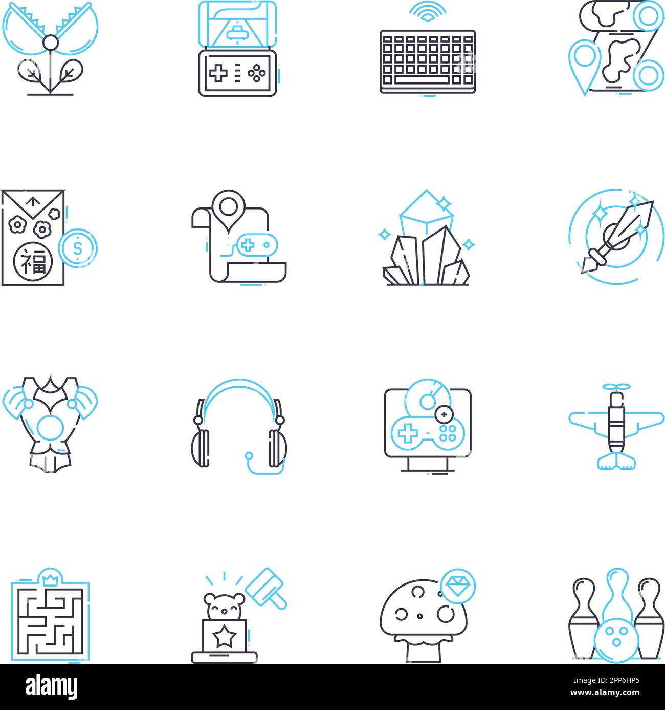 Pleasure linear icons set. Delight, Joy, Bliss, Ecstasy, Rapture ...