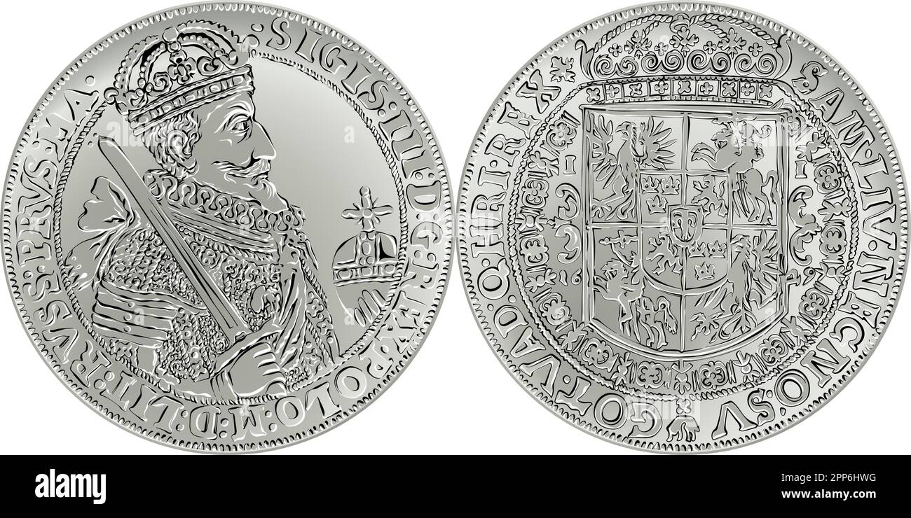 Vector silver crown thaler of Sigismund III Vasa 1627, obverse with ...