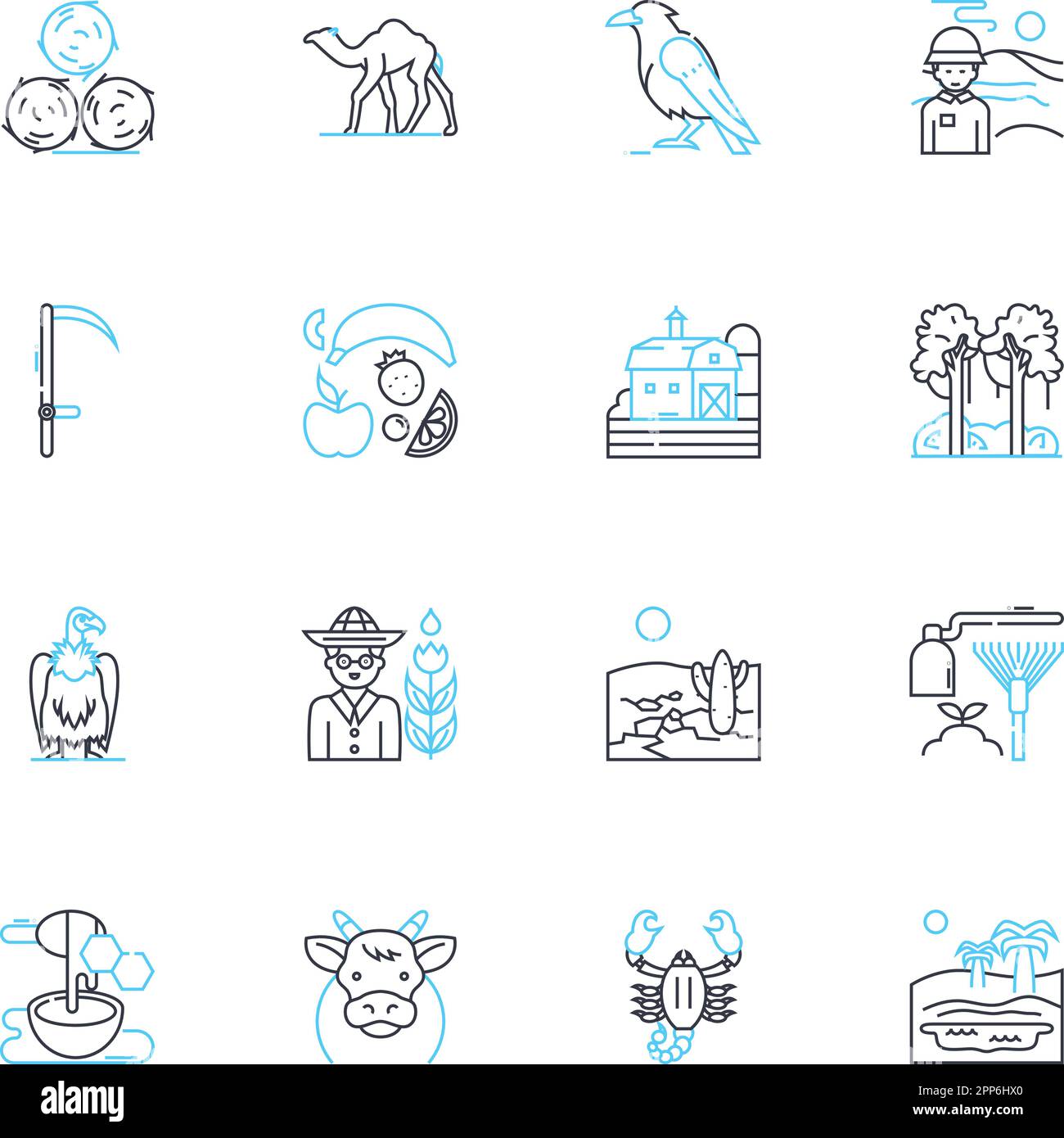 Cultivation linear icons set. Tilling, Planting, Growing, Watering ...