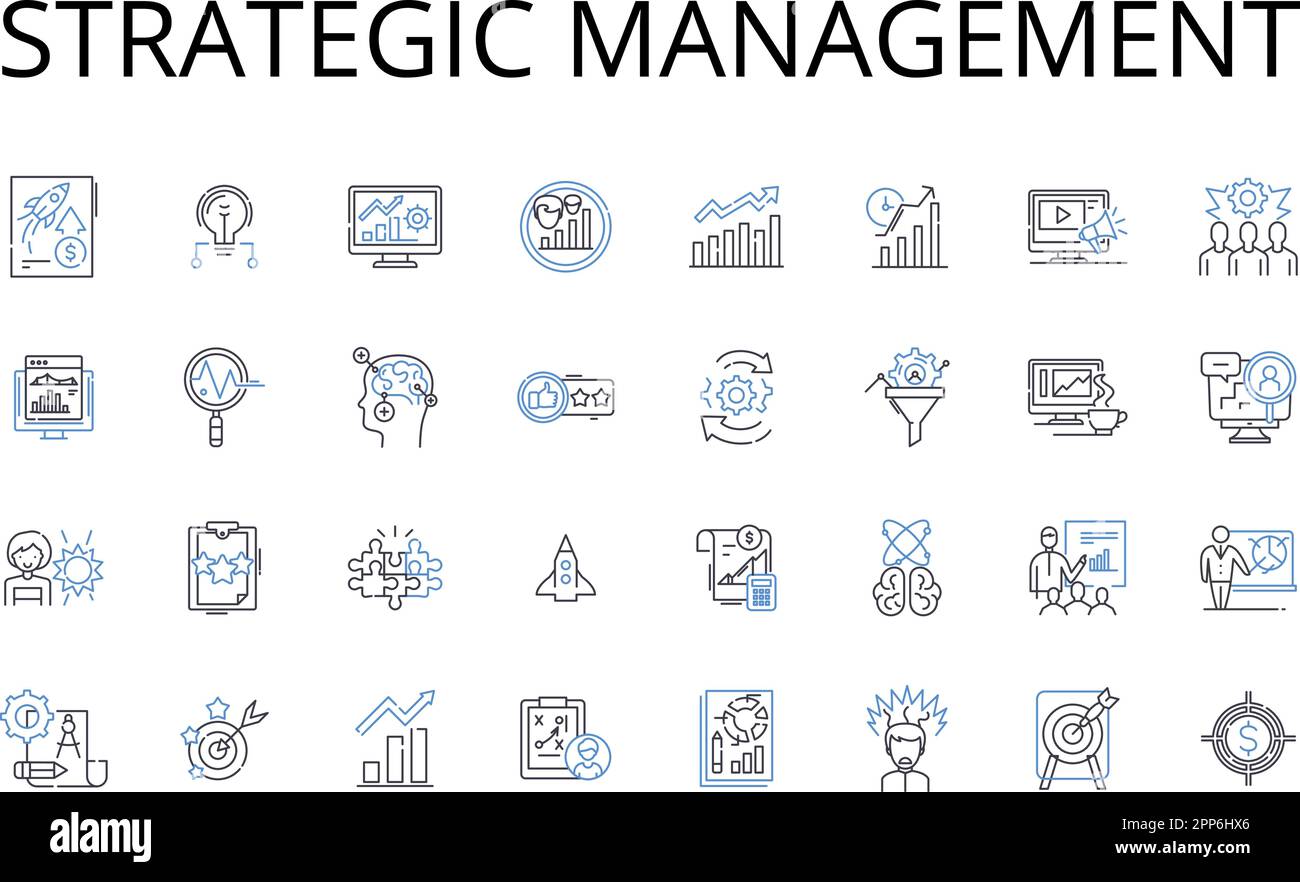 Strategic management line icons collection. Organizational leadership, Fiscal planning, Resource ...