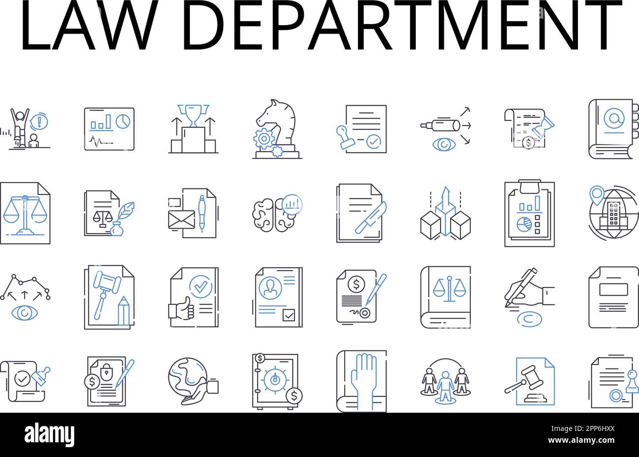 Law department line icons collection. Training center, Research wing ... Law department line icons collection. Training center, Research wing ...