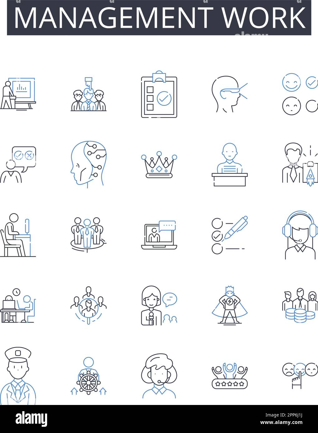 Management Work Line Icons Collection Coordination Collaboration
