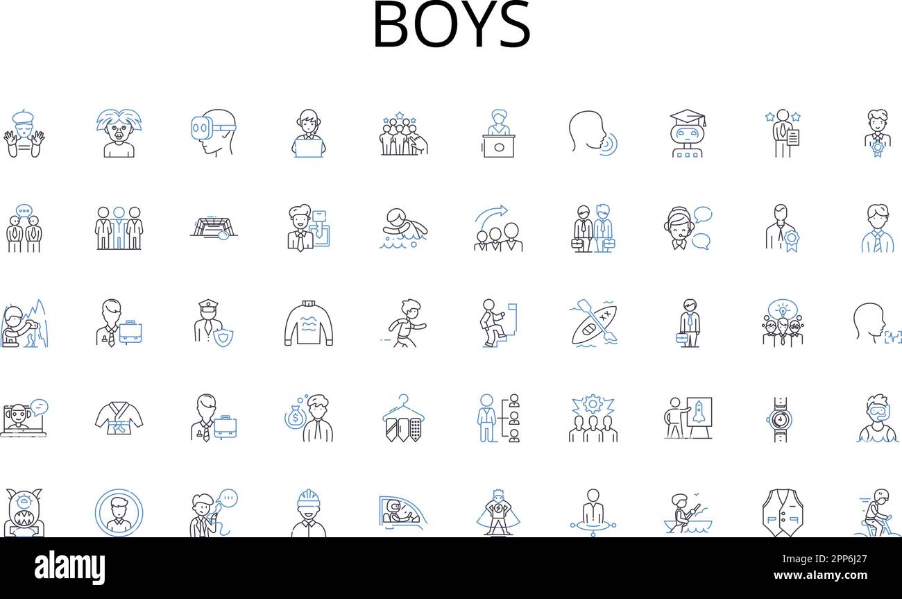 Boys line icons collection. Direction, Vision, Motivation, Guidance ...