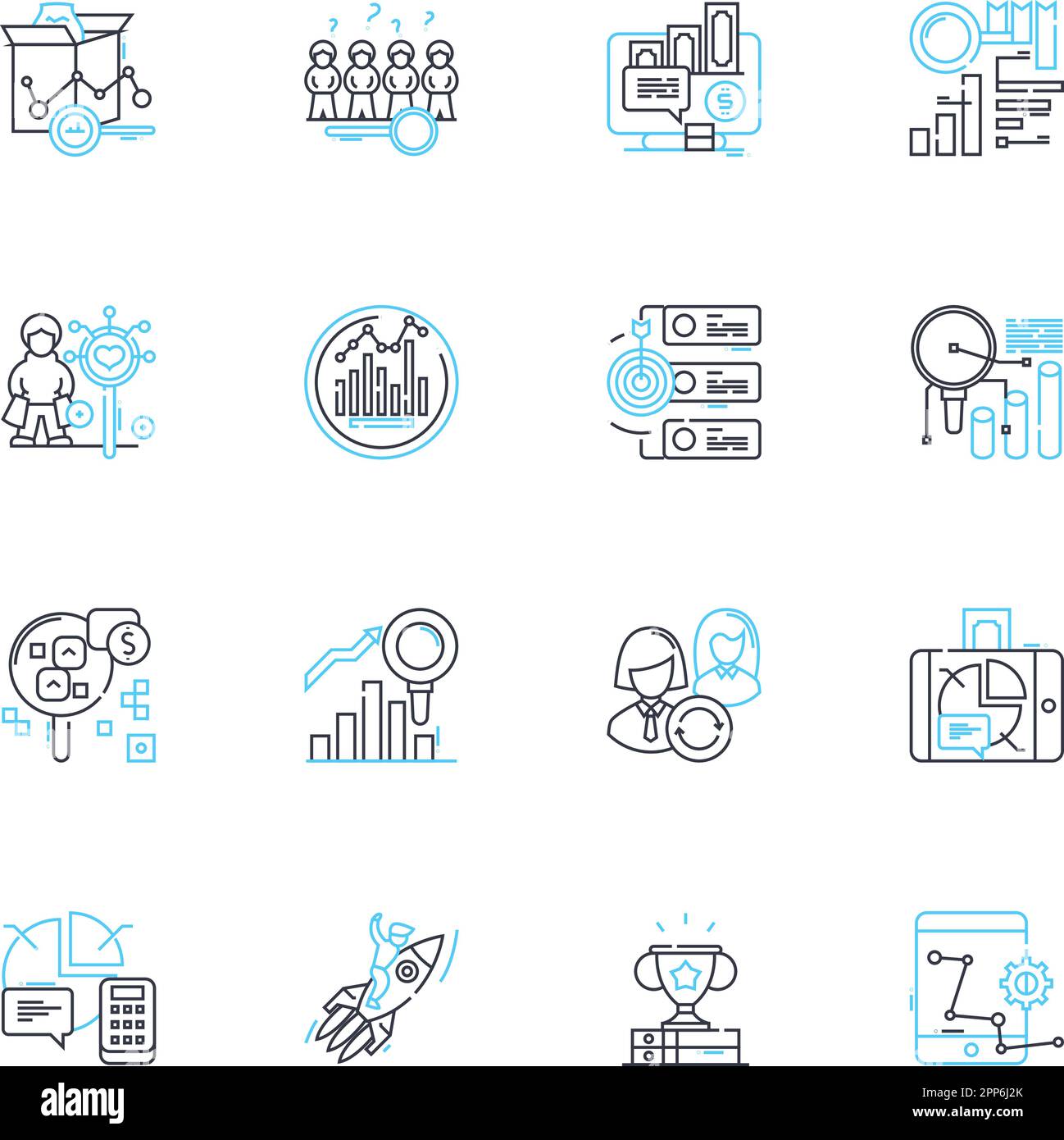 Financial blueprint linear icons set. Budgeting, Planning, Investing ...