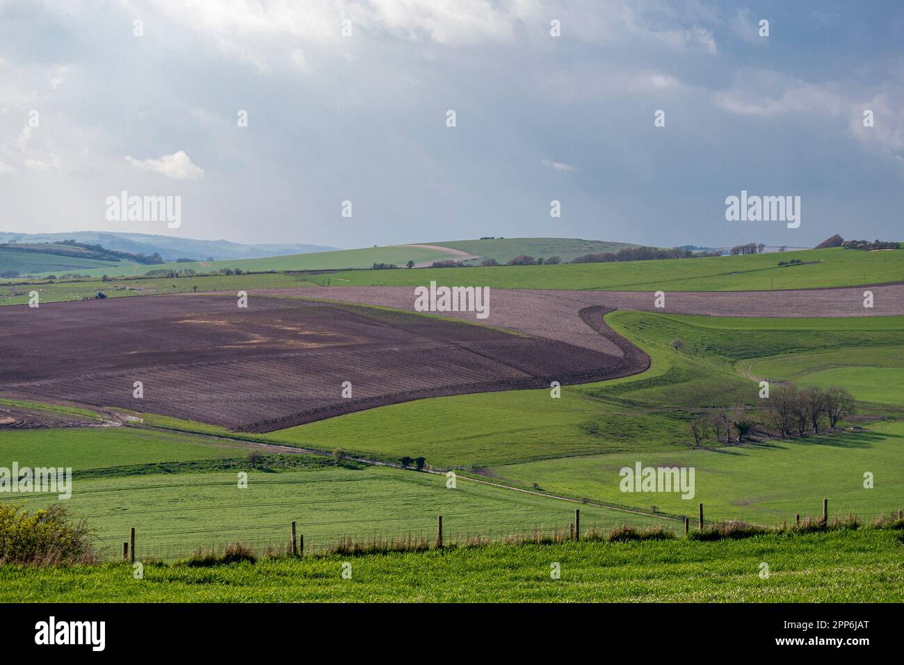 Early Spring farmland scene in the South Downs National Park, West ...