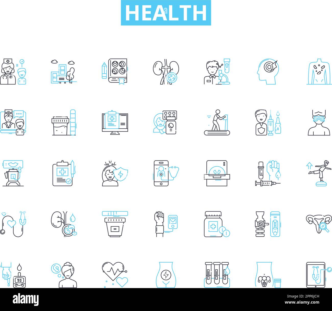 Health linear icons set. Fitness, Nutrition, Wellness, Hygiene, Sleep ...