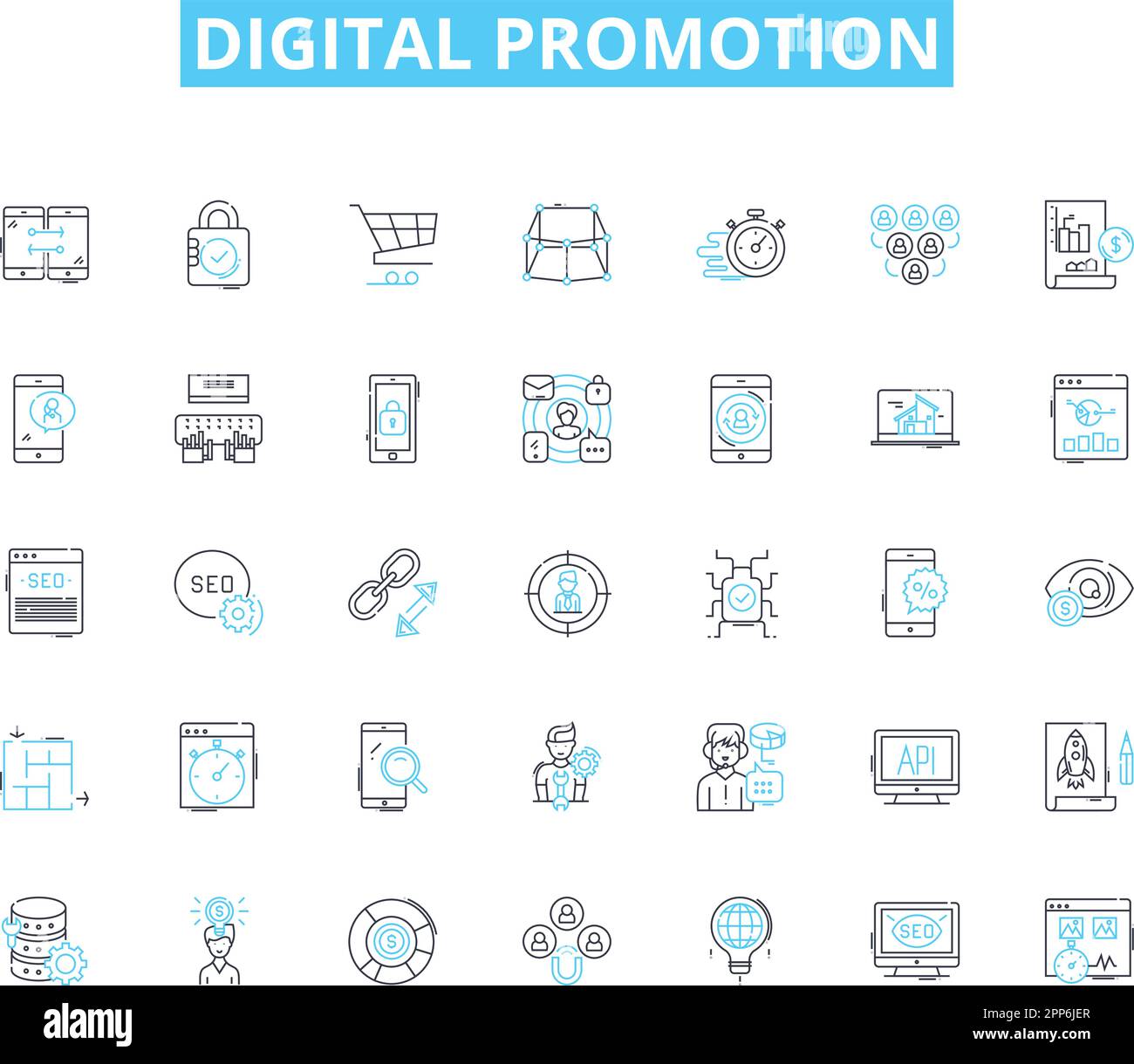 Digital promotion linear icons set. Marketing, Advertising, Branding ...
