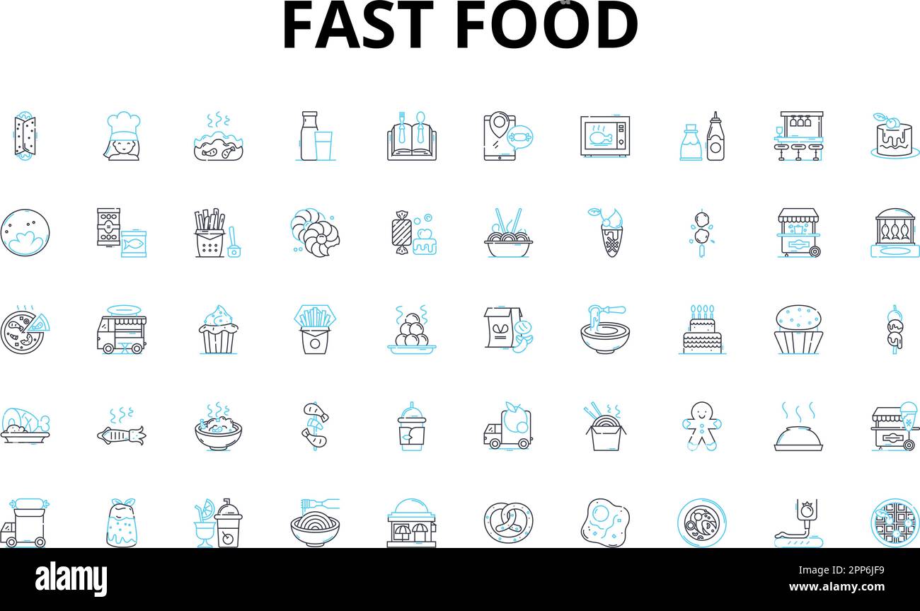 Fast food linear icons set. Burgers, Fries, Nuggets, Wings, Pizza ...