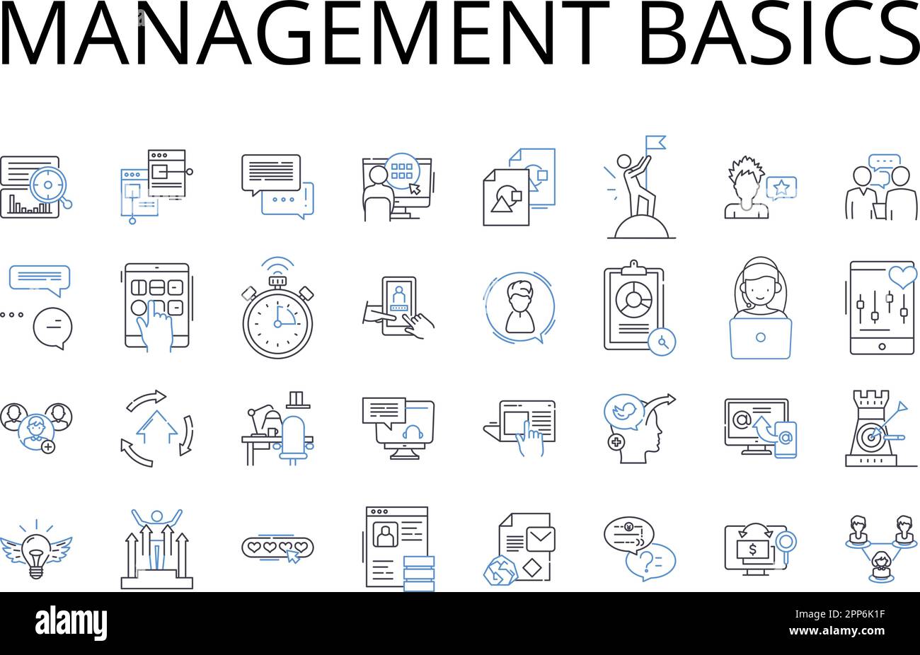 Management basics line icons collection. Financial literacy, Marketing ...