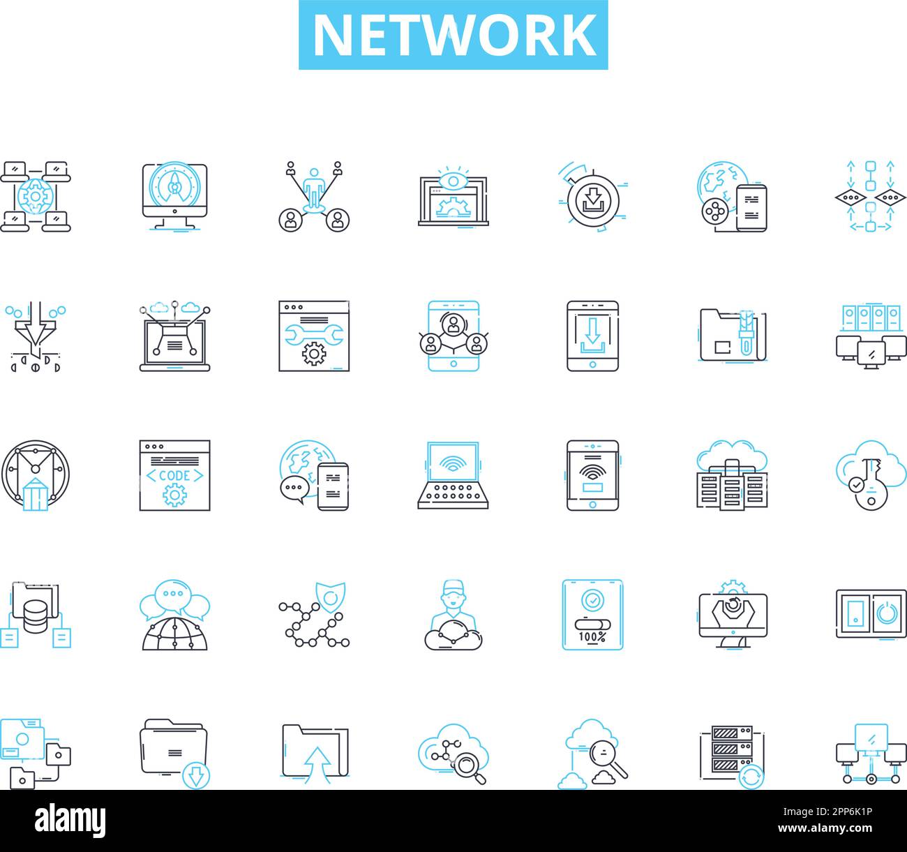 Network linear icons set. Connectivity, Collaboration, Sharing, Security, Efficiency ...