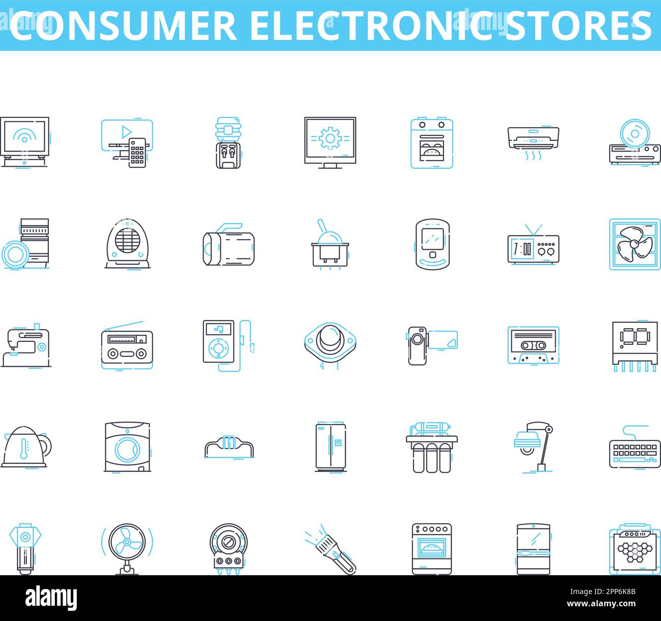 Consumer electronic stores linear icons set. Gadgets, Appliances ...