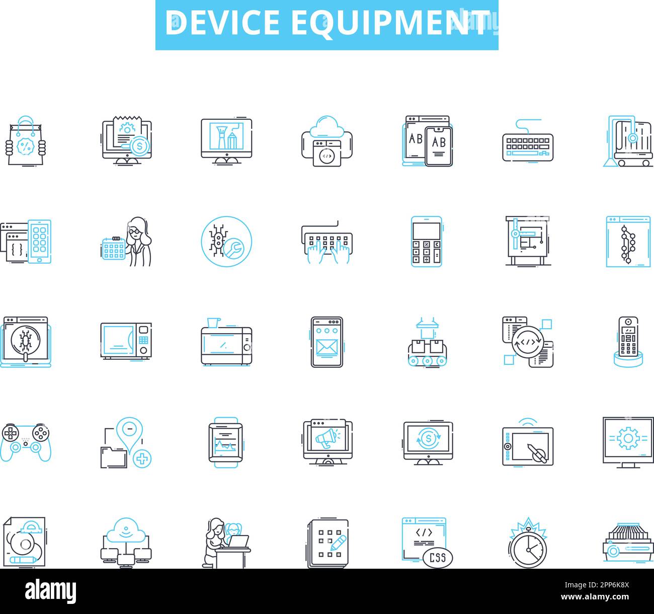 Device equipment linear icons set. Console, Monitor, Keyboard, Mouse ...