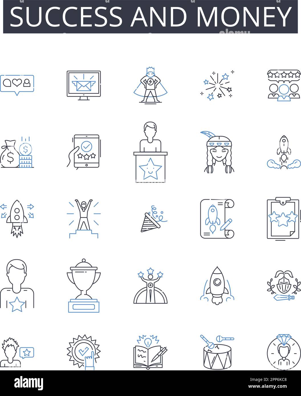 Success and money line icons collection. Wealth, Prosperity, Fortune ...