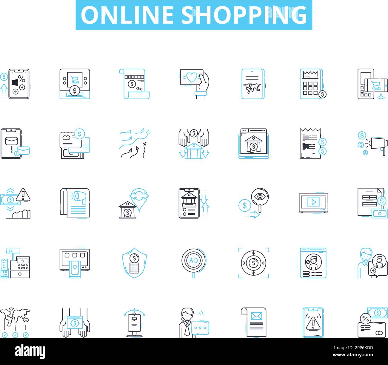 Online shopping linear icons set. E-commerce, Digital, Consumerism, Cyber, Marketplace, Internet ...