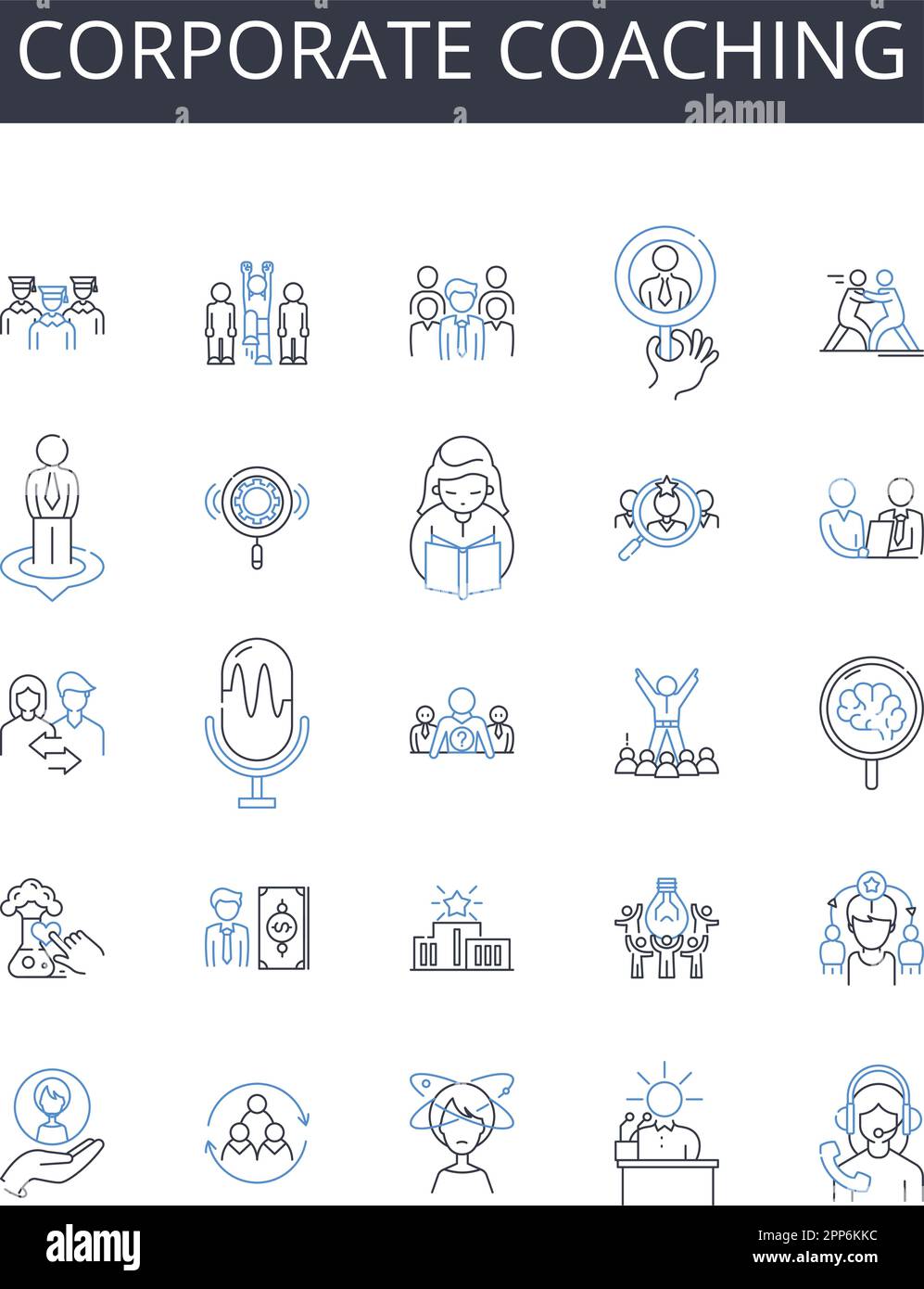Corporate coaching line icons collection. Business mentoring, Executive training, Leadership ...