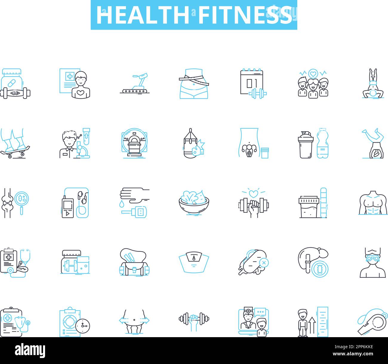 Health fitness linear icons set. Strength, Endurance, Flexibility ...