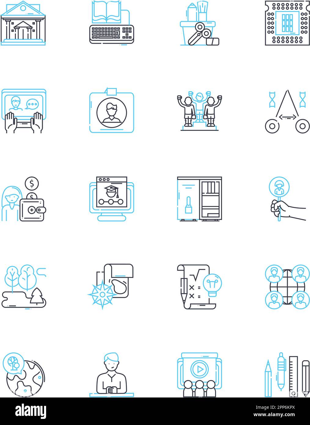 Tertiary degree linear icons set. Achievement, Ambition, Aspiration ...