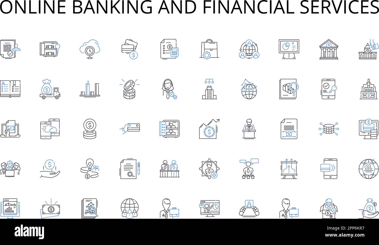 Online banking and financial services line icons collection. Technology ...