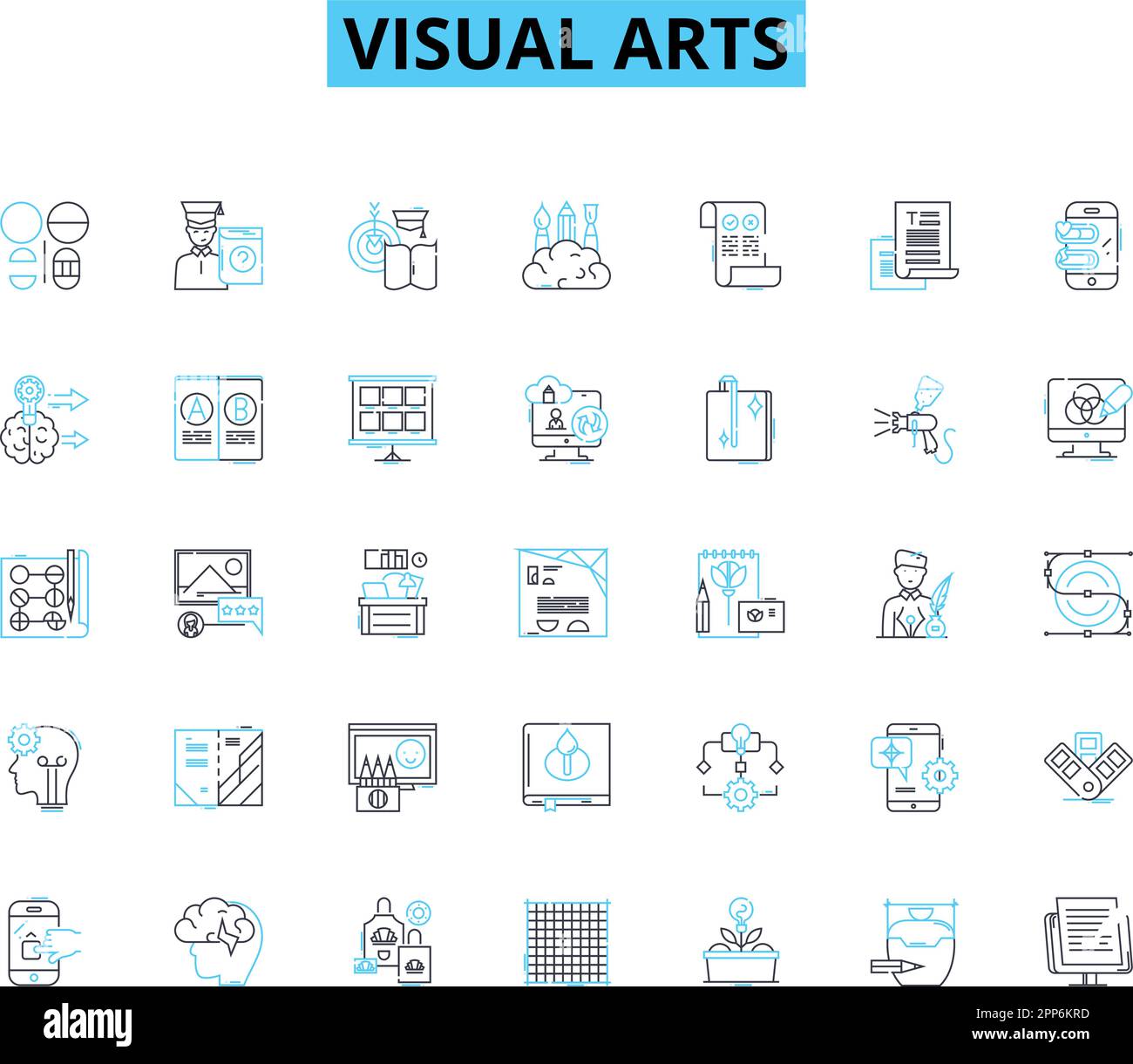 Visual arts linear icons set. Drawing, Painting, Sculpture, Printmaking ...