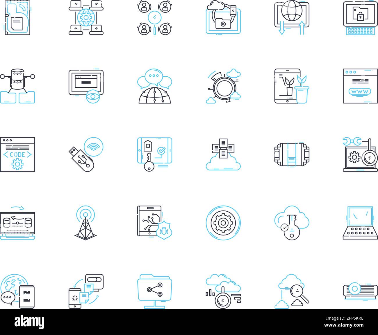 Cloud devices linear icons set. Storage, Computing, Mobility, Efficiency, Connectivity ...
