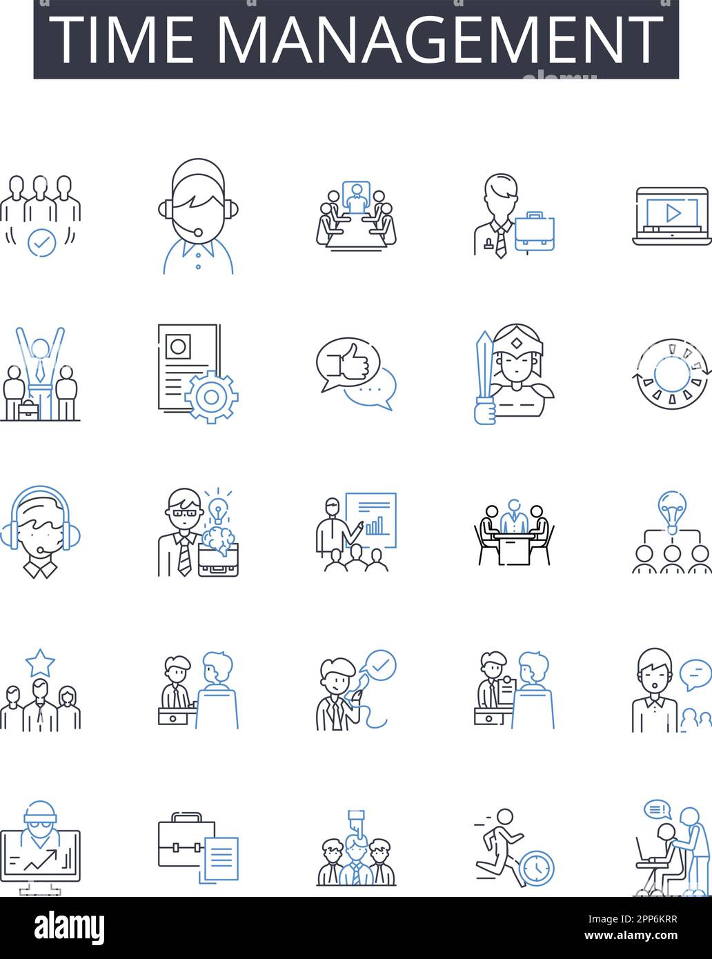 Time management line icons collection. Goal setting, Task scheduling ... Time management line icons collection. Goal setting, Task scheduling ...