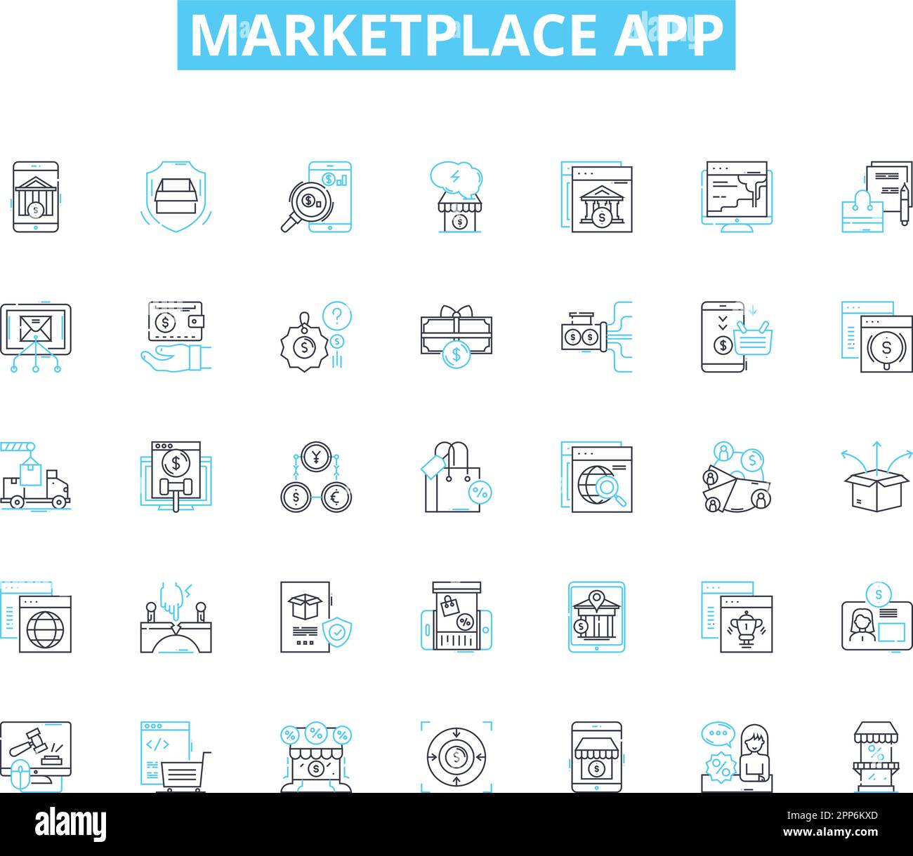 Marketplace app linear icons set. Commerce, Transaction, Buying ...