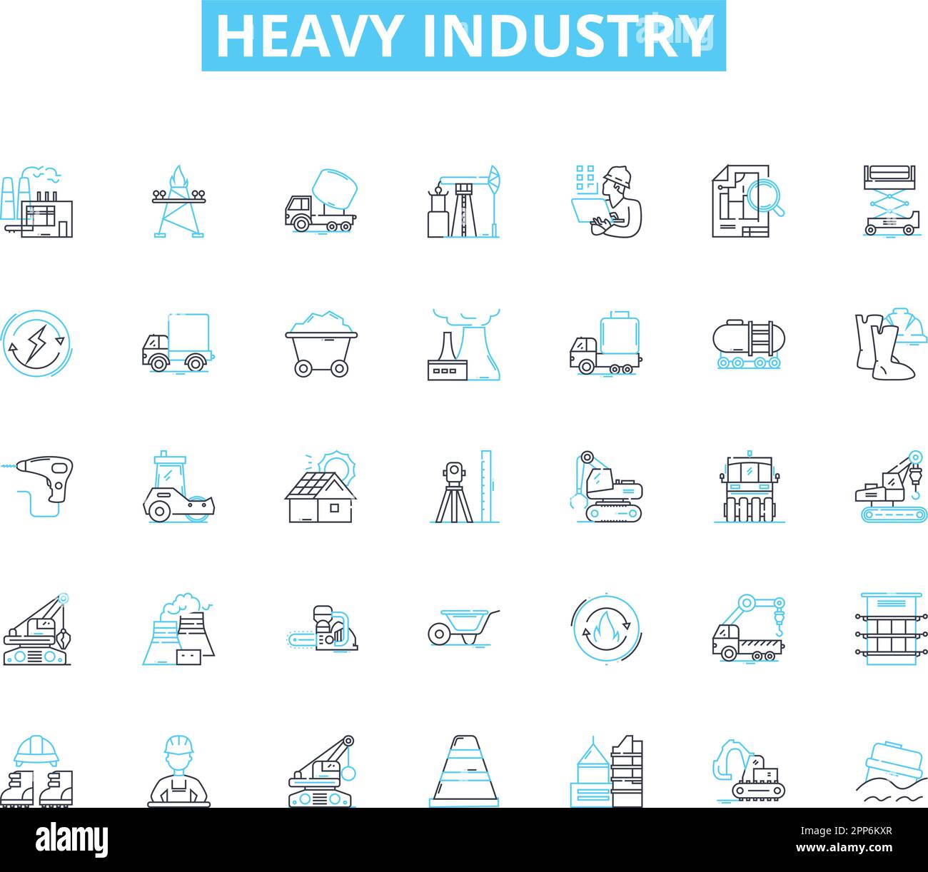 Heavy industry linear icons set. Metallurgy, Mining, Manufacturing, Steel, Refining, Machining ...