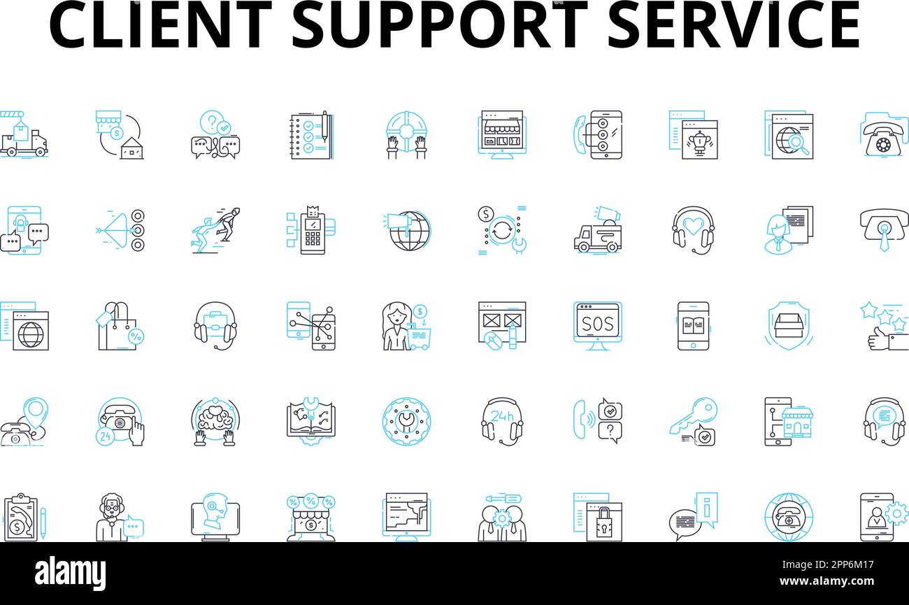 Client support service linear icons set. Satisfaction, Assistance ...