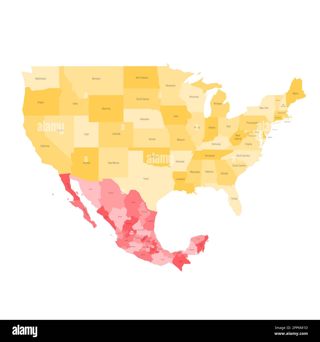 United States and Mexico political map of administrative divisions ...