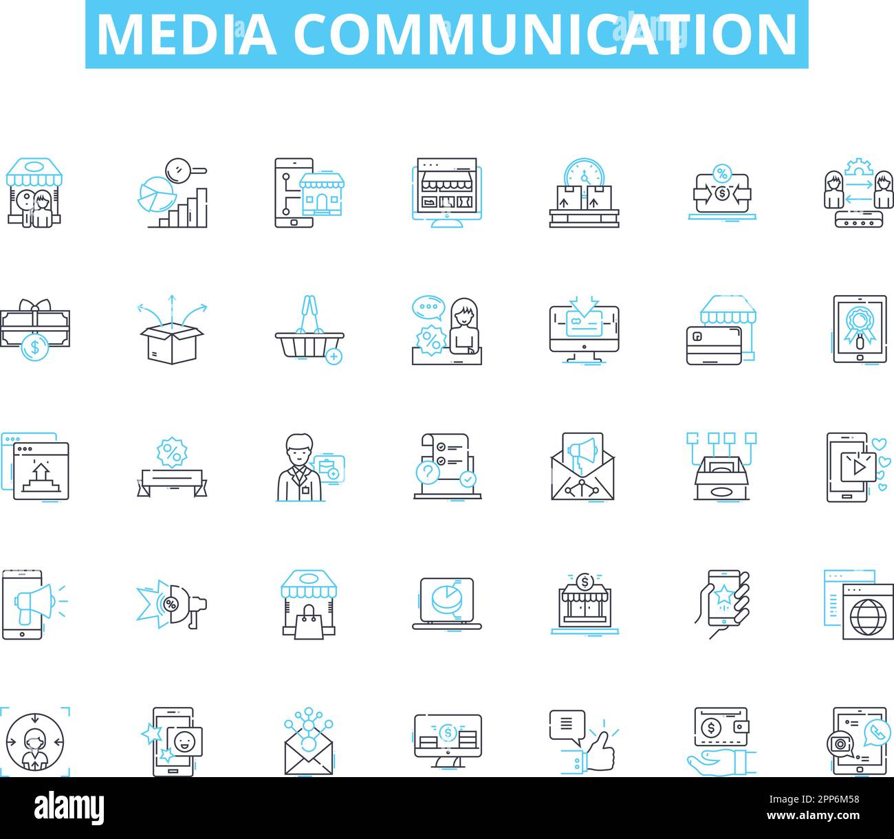 Media communication linear icons set. Broadcasting, Journalism, Advertising, Publicity ...