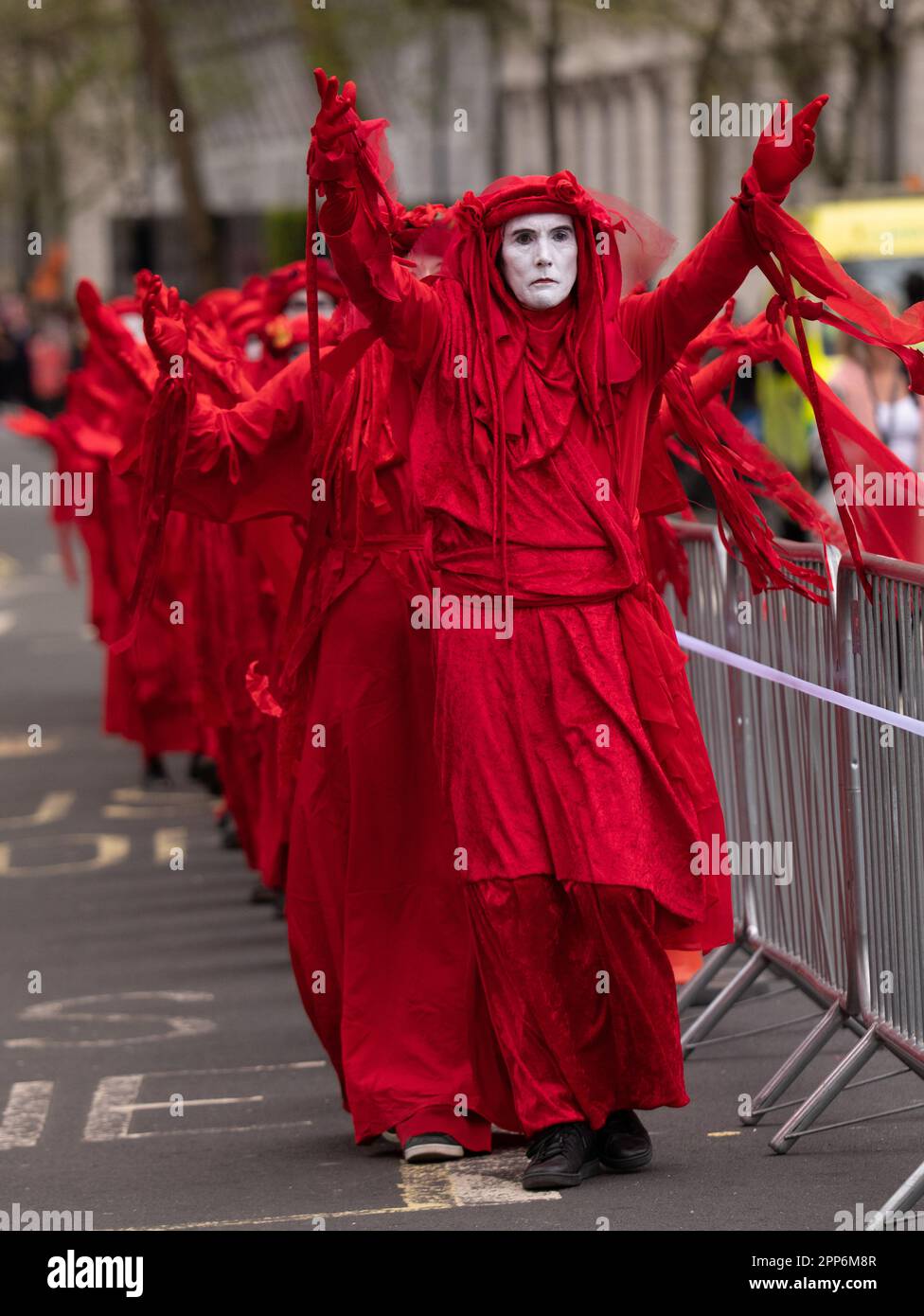 London, UK . 22nd Apr, 2023. Members of the 'Red Rebel Brigade' at ...