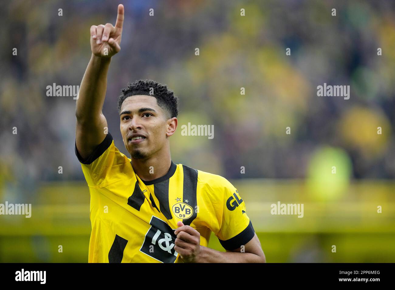 Dortmund's Jude Bellingham celebrates after scoring during the German ...