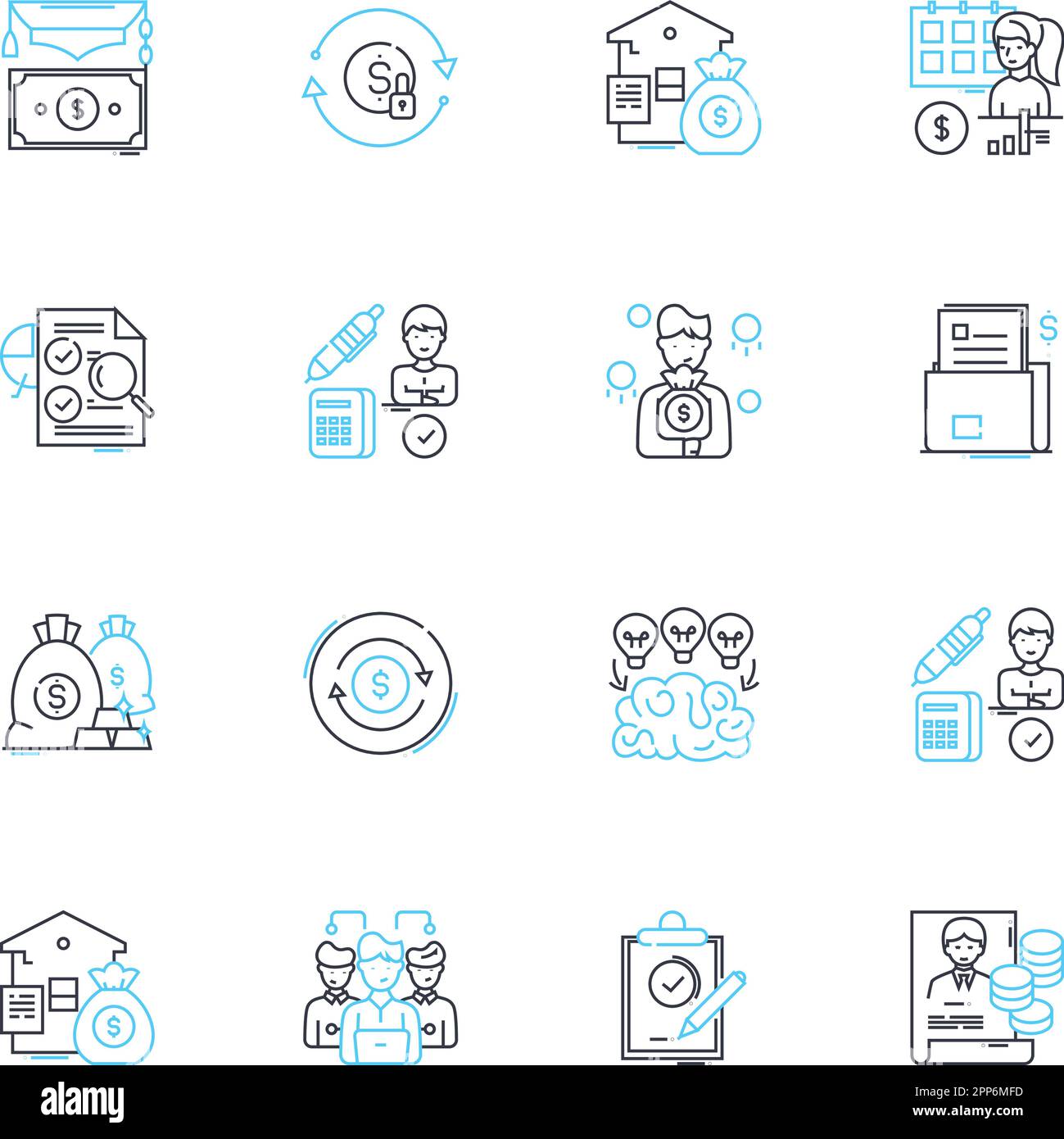 Budgeting strategy linear icons set. Allocation, Frugal, Planning ...