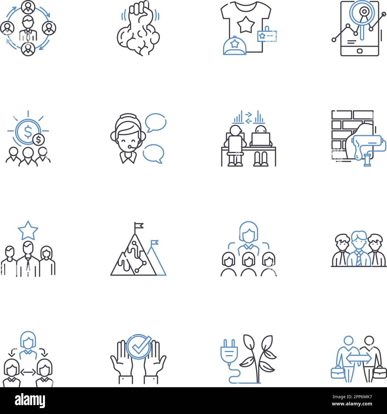 Mutual Cooperation Line Icons Collection Collaboration Partnership Unity Teamwork
