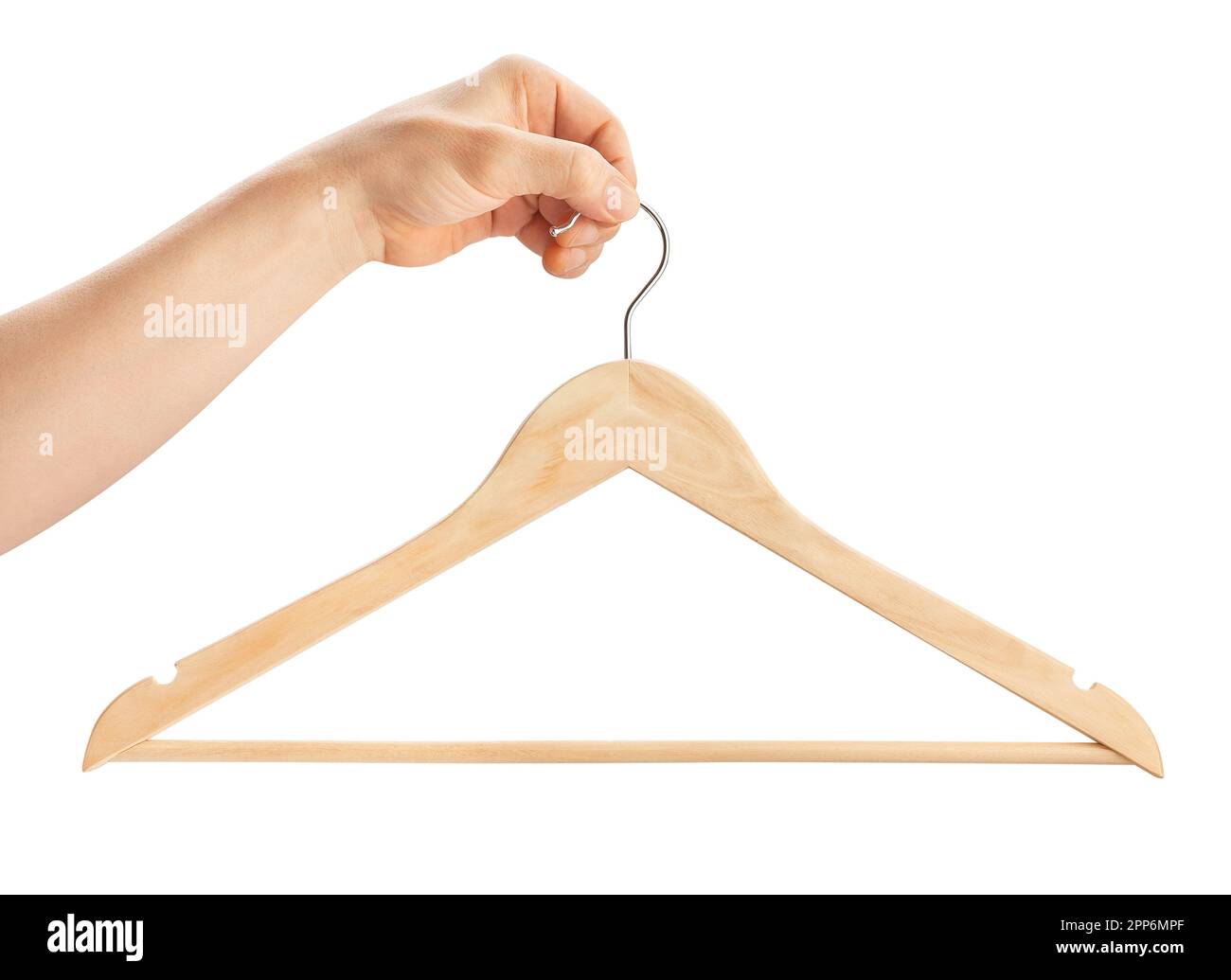clothes hanger in hand path isolated on white Stock Photo - Alamy