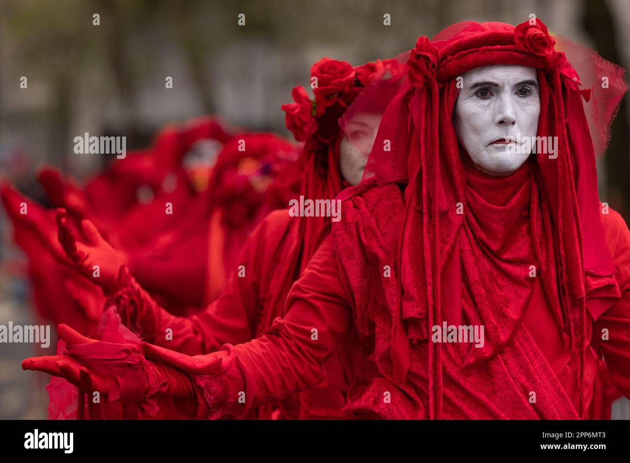 London, UK . 22nd Apr, 2023. Members of the 'Red Rebel Brigade' at ...